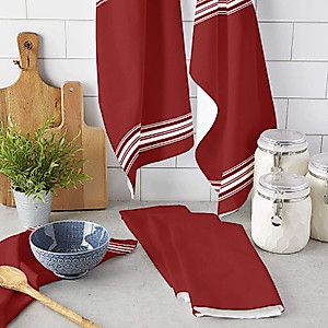 Kitchen Towel Set, Red White Stripe Fast Drying Microfiber Kitchen Towels Dish Cloths, Tea Towels/Bar Towels/Hand Towels Country Farmhouse Modern Rustic (Set of 4, 18x28 Inch)