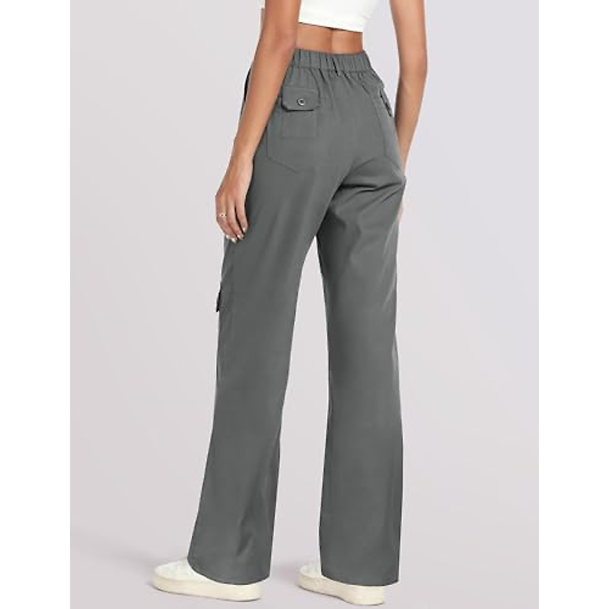 THANTH Cargo Pants Women High Waist Baggy Casual Pants Combat Military Wide Leg Y2K Streetwear Trousers with 8 Pockets Dark Gray S