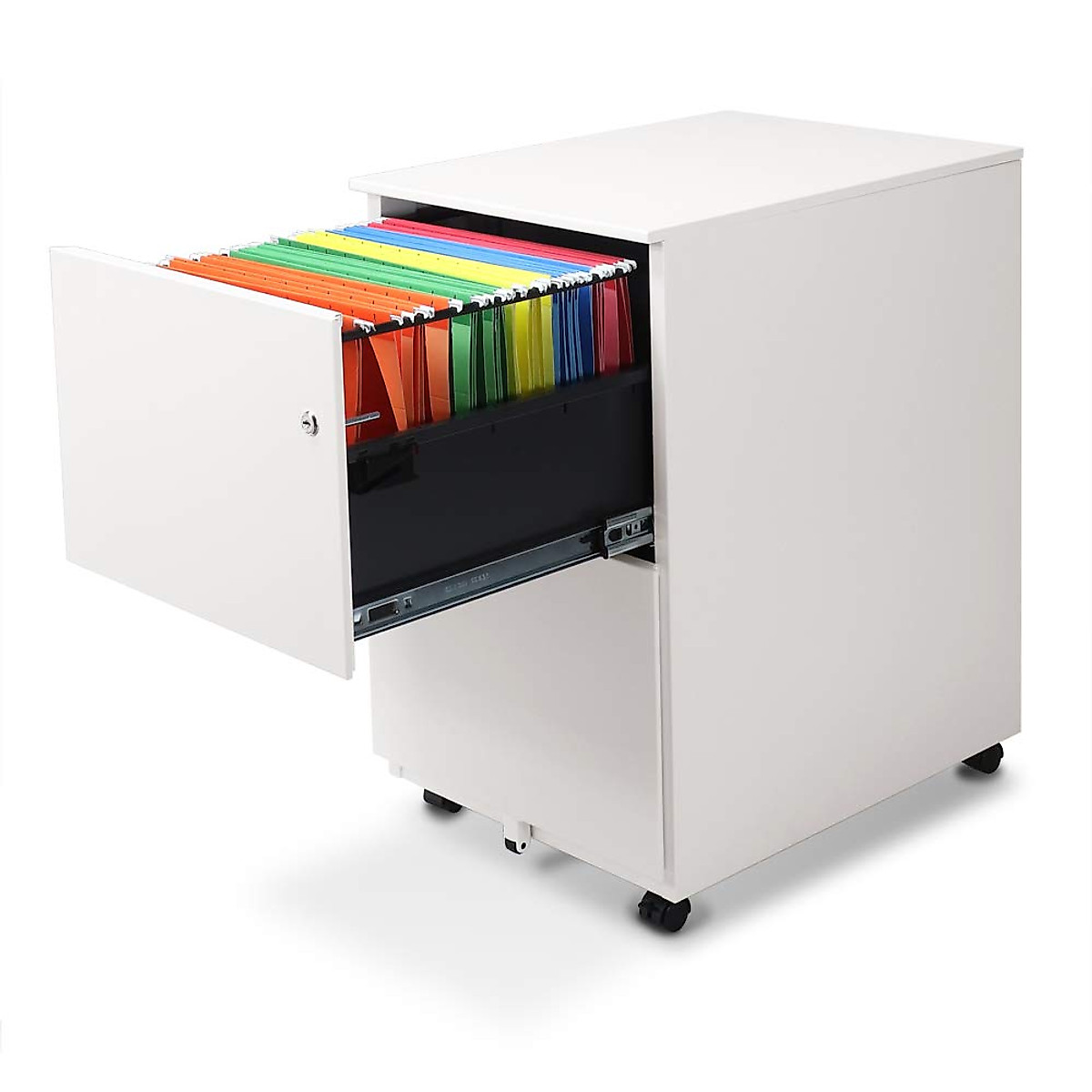 Aurora Modern Soho Design 2-Drawer Metal Mobile File Cabinet with Lock Key/Fully Assembled, White
