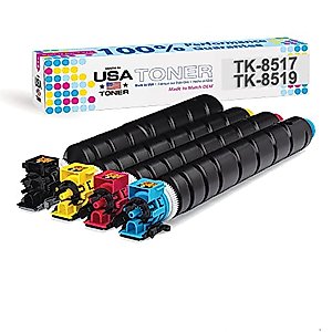 MADE IN USA TONER Compatible Replacement for Kyocera 5052ci, 6052ci, TK-8517, Copystar TK-8519 (Cyan, Magenta, Yellow, Black, 4 cartridges)