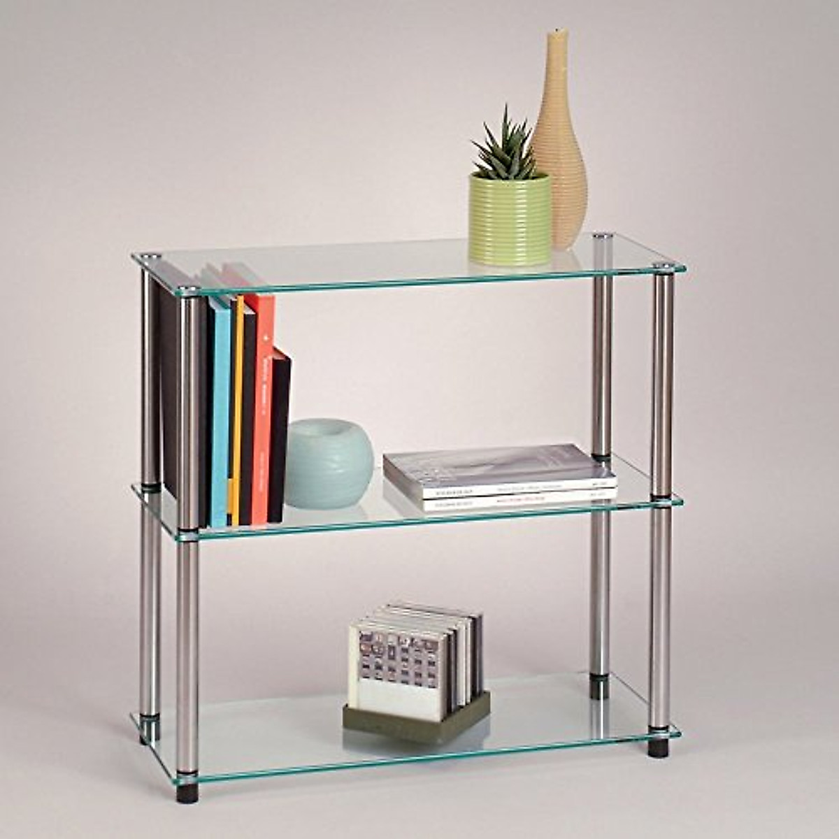 Convenience Concepts Designs2Go Classic Glass 3 Shelf Bookshelf, Glass