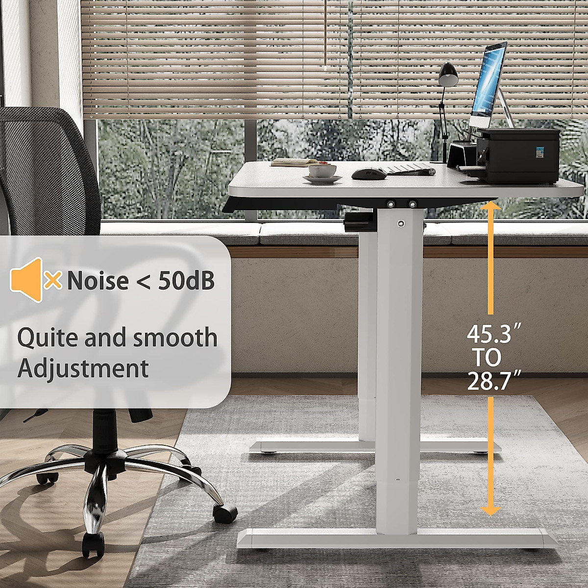JUMMICO Standing Desk Electric Adjustable Desk Large 44 x 24 Sit Stand Up Desk Home Office Computer Desk Memory Preset with T-Shaped Metal Bracket and Holes for Routing Cables, White