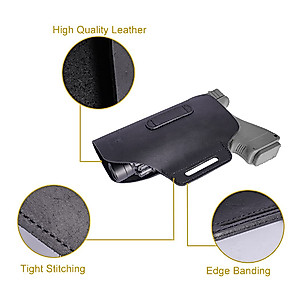 VIPERADE PJ21 Gun Holster, Universal Leather Holster Fits Gun with Laser or Light, Holster for Glock 19, 17, Smith and Wesson Shield, Sig Sauer, Right Handed Outside Waistband Holster (Black)