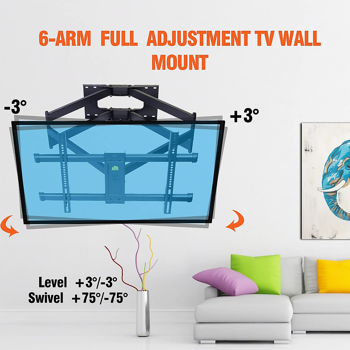Heavy Duty Long Arm TV Wall Mount,43'' Dual Articulating Arm, Full Motion Swivel Tilt Level,Fits 50-95" TVs,Holds 165 lbs,VESA 800x400mm, Easy Installation,Space Saving