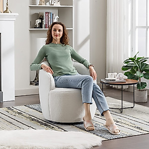 CALABASH Swivel Chairs, Barrel Chair for Living Room, Small Accent Round 360° Club Modern Teddy Upholstered Arm Chairs Bedroom, Office, Hotel(White)