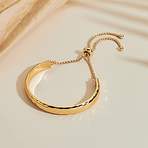 LILIE&WHITE Hammered Gold Bangle Bracelet For Women Adjustable Gold Cuff Bangles With Slide Buckles Gold Costume Jewelry Boho Bangle Bracelets