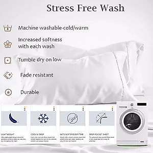 Twin Size Sheet Set -Luxury 4 Piece Bed Sheets for Twin Size Bed, Secure-Fit Deep Pocket Sheets with Elastic, Breathable Hotel Bed Sheets & Pillowcase Set, Wrinkle Free Oeko-Tex Sheets (White)