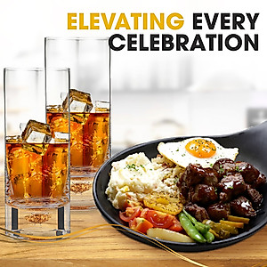 BERKWARE Luxurious Highball Glasses - Elegant Cocktail Glasses & Tom Collins Glasses with Gold Flake Design, 8.5oz (Set of 6)