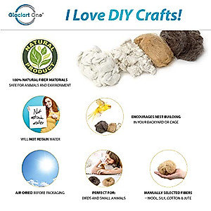 Glaciart One Premium Bird Nesting Material (2.1oz) Small Animal Bedding|Natural Wool, Silk, Cotton & Jute Nesting Materials for Birds, Perfect for Nest Building for Bird Cage or Hamster Bedding