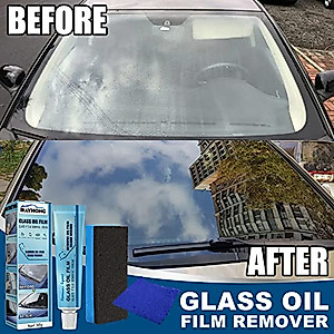 3Pc Car Glass Oil Film Cleaner, Glass Film Removal Cream, Car Windshield Oil Film Cleaner,Glass Oil Film Remover Glass Stripper Water Spot Remover, with Sponge and Towel