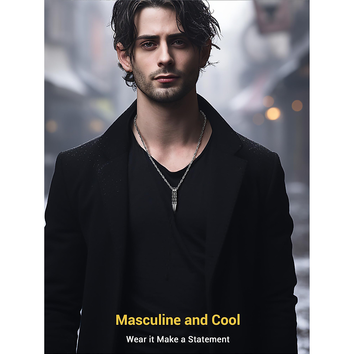 PROSTEEL Stainless Steel Skull Bullet Charm Necklace Skeleton Pendant Halloween Jewelry Retro Vintage Statement Necklace