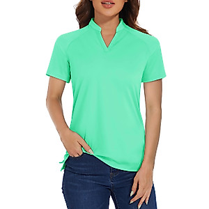 MAGCOMSEN Women Golf Shirt Short Sleeve Uv Sun Protection V Neck Tennis Tops Moisture Wicking Polo Shirts Mint Green S