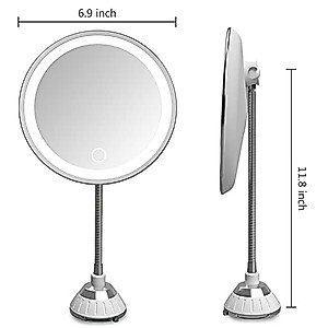 USB 10X Magnifying Mirror with Light Makeup Mirror with Lights LED Lighted Makeup Mirror Vanity Mirror with Lights Flexible Gooseneck Mirror with Lights with Powerful Suction Cup