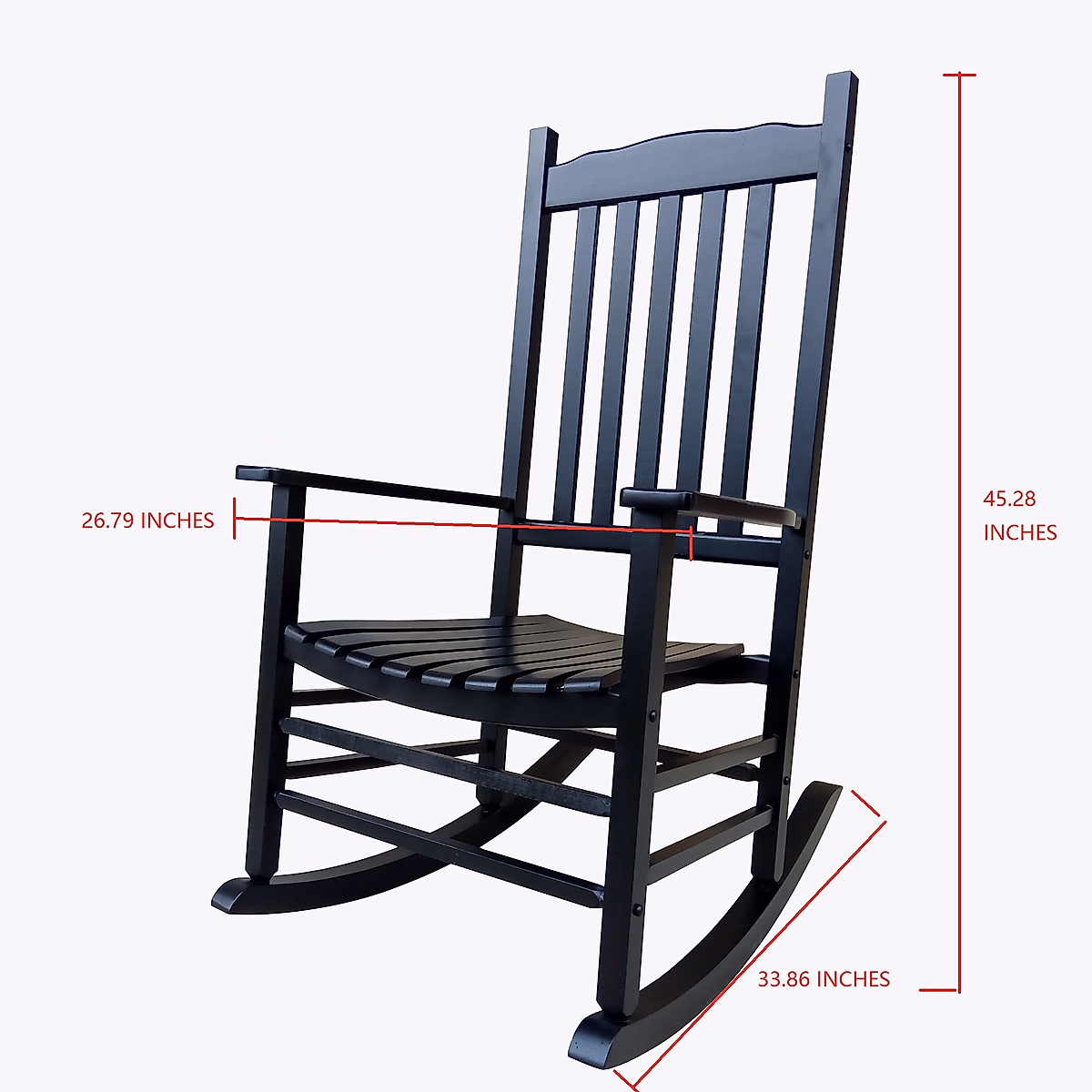 Rocking Rocker - A001BK Black Wood Porch Rocker/Outdoor Rocking Chair - Easy to Assemble - Comfortable Size - Outdoor or Indoor Use