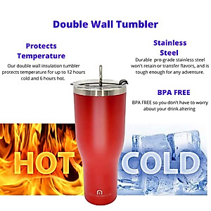 40 oz Tumbler Stainless Steel Double Wall Vacuum Insulated Tumbler With Spill Proof Lid and Straw (Red)