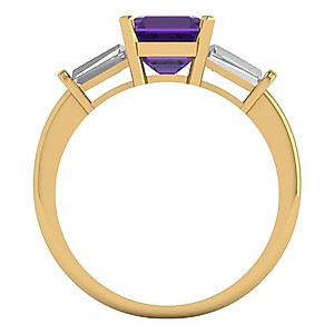 1.62ct Sq Emerald cut 3 stone Solitaire Natural Amethyst Engagement Promise Anniversary Bridal Ring 18K Yellow Gold 8.25