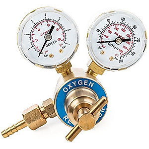 Biltek Dual Gauge Oxygen Solid Brass Regulator for Welding Victor Gas Torch Cutting - CGA540 Rear Mount Fitting (OXYG1)