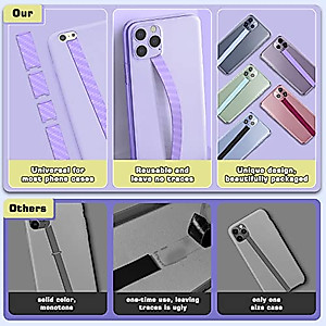 ROCONTRIP Phone Grip,2 PCS Phone Strap 2022 Upgrade Reusable Phone Grip Holder with Three Short Silicone Straps Combination to Fit Most Smart Phone Case(Black+Purple)