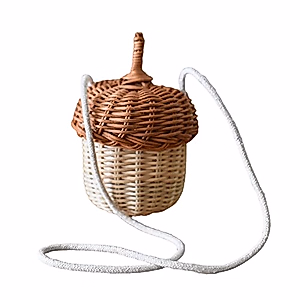 Mushroom Basket with Lid, Handwoven Rattan Storage Basket for Kids, Decorative Woven Basket for Shelf Organizer, Handcrafted Box with Rope for Baby Room Decor Desktop Photo Props Christmas Gift