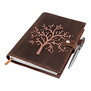 Refillable Leather Journal Lined Notebook - Embossed Tree of Life, Handmade Genuine Leather Notebook for Men & Women with Pen Holder – Includes Premium-Milled A5 Lined Paper & Luxury Pen MOONSTER®