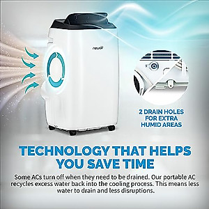 Newair Dual Hose Portable AC | 12,000 BTU | Cools Up To 248 sq. ft | White | Easy Setup Air Conditioner With Window Venting Kit, Self-Evaporative System, Quiet Operation, Dehumidifying, Remote & Timer