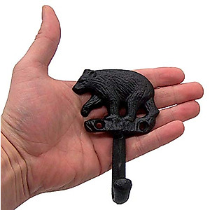 Rustic Black Bear Cast Iron Wall Hooks, Set of 3, 5 Inches