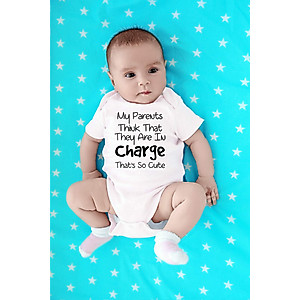 CBTwear My Parents Think That They Are in Charge Baby Bodysuit Funny Infant Outfit Unisex Humor Romper (Newborn, White)