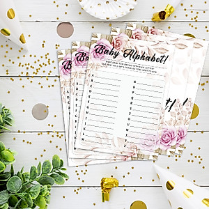 OICPYD Floral Baby Shower Games - Baby Alphabet Game - Baby Shower Party Cards for Boy & Girl- 30 Cards Pack(pink11)