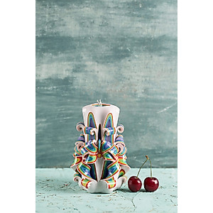 EveCandles Handmade Shabbat Candles - 3-Wick Long Burning Havdalah Candle, Decorative Jewish Kosher Carved Candles, Luxury Candles for Home Decor, Unique Gift Candles for Women and Men - Rainbow