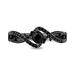 Jewelili Enchanted Disney Fine Jewelry Black Rhodium over Sterling Silver with 1/10 CTTW Black Diamond and Onyx Maleficent Ring Size 8