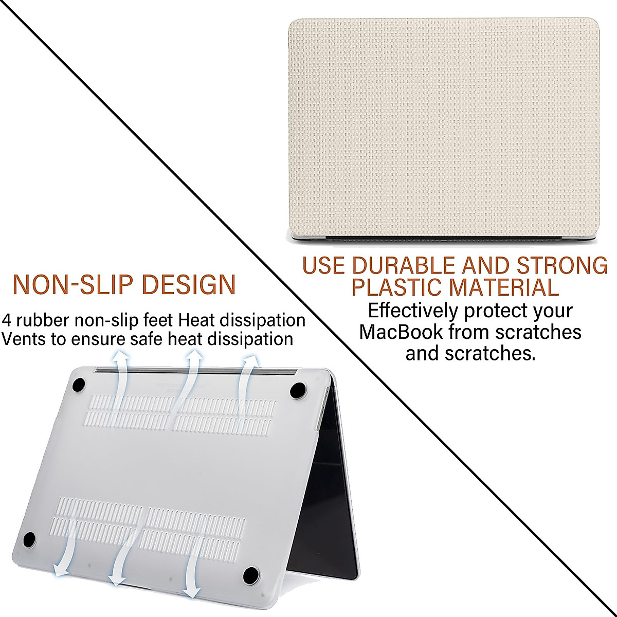 Miwasion Woven Fabric Design Compatible with MacBook Air 13 inch Case,2020 2019 2018 Release(A2337 M1 A2179 A1932),with Touch ID & 2 Pack Keyboard Protectors,Elegant Leather Laptop Hard Shell(Beige)