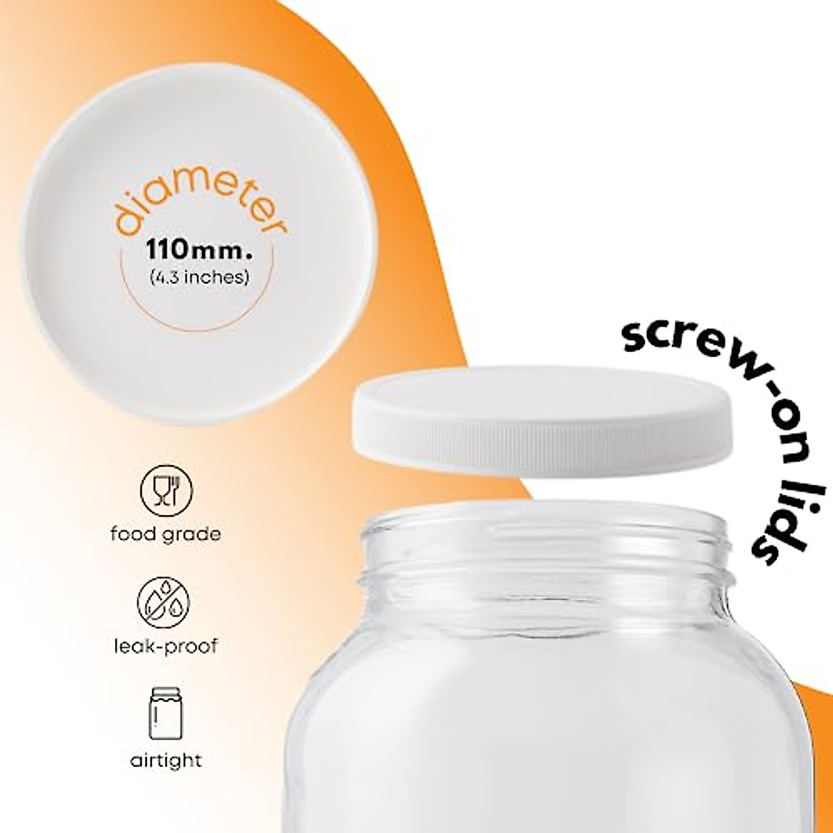 One gallon Wide Mouth Glass Jar with Lid-Set of 4