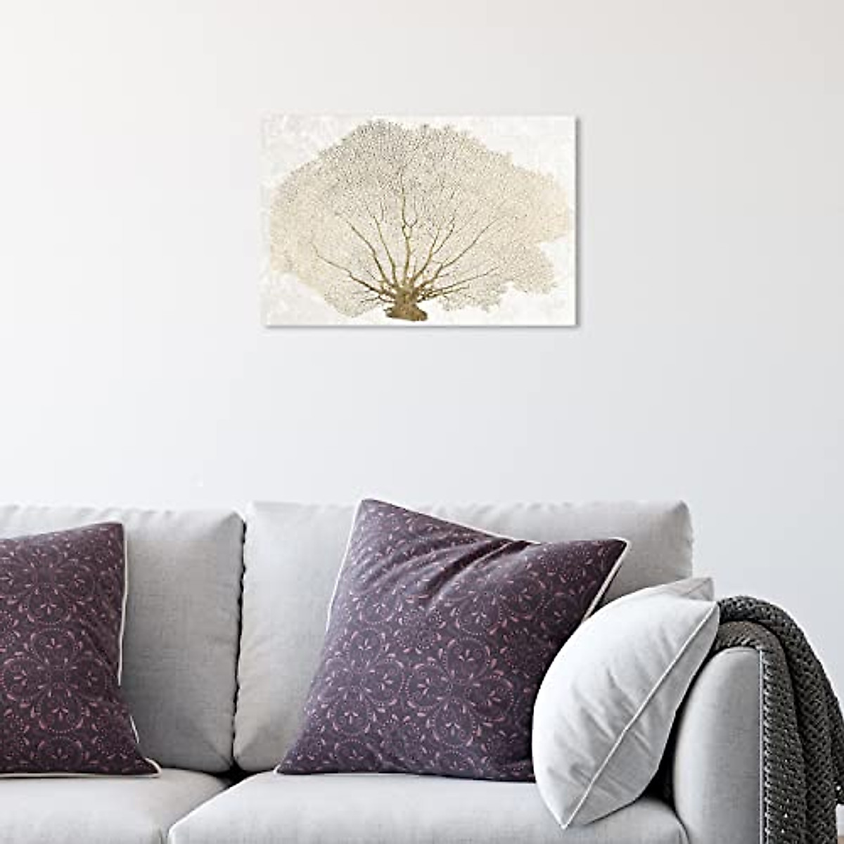 The Oliver Gal Artist Co. Nautical and Coastal Wall Art Canvas Prints Coral Fan' Home Décor, 15" x 10", Gold, White