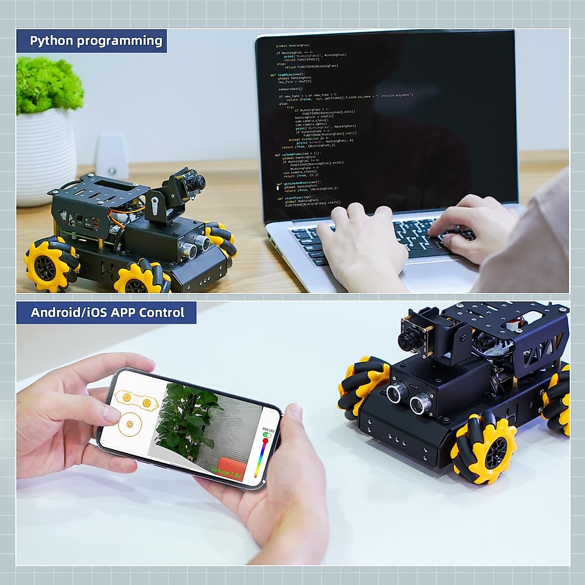 HIWONDER Raspberry Pi 5 4GB AI Vision Robot Car Kit Mecanum Wheels Robot, 2DOF HD Camera Python Progamming Open Source DIY Robot Kit for Teens