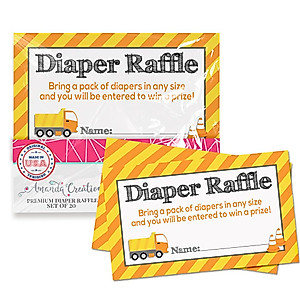 Amanda Creation Baby Under Construction Diaper Raffle Tickets for Baby Boy Showers, 20 2" X 3” Double Sided Insert Cards for Games, Bring a Pack of Diapers to Win Favors & Prizes!