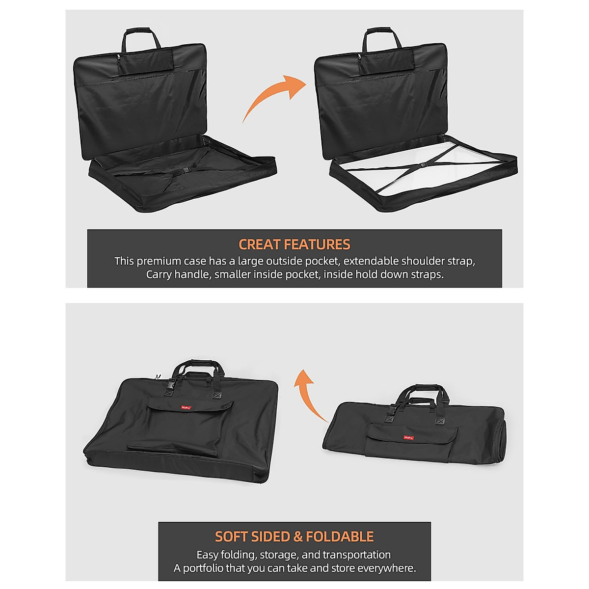 Nicpro Art Portfolio Bag 24 x 36 Inches Waterproof Nylon Artist Carrying Bag Soft Sided with Shoulder Strap, Storage Case for Artwork Sketch Drawing Canvas Photography Poster Solar Panel