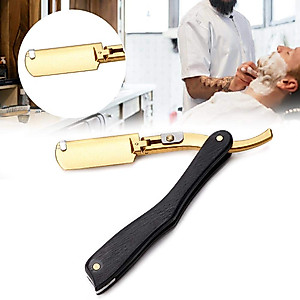 Lightweight Wooden Handle Straight Barber Razor, Classic Multi-Functional Barber Shaver, for Hair Salon Baber Shop(black)