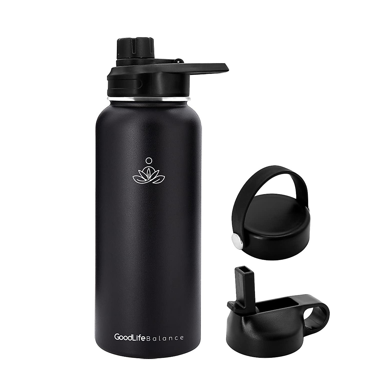 Good Life Balance Sports Water Bottle - 32oz, 3 Lids, Vacuum Insulated Stainless Steel, Keeps Liquids Hot or Cold with Double Wall Vacuum Insulated, Simple Thermo Mug, Metal Canteen, Sweat Proof