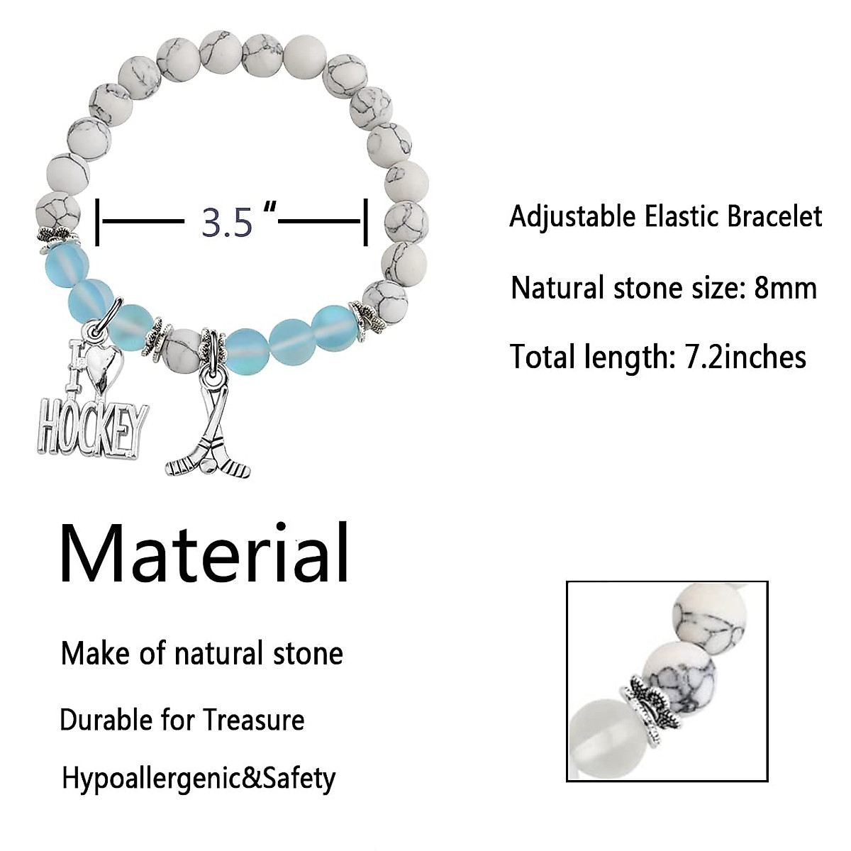 FUSTMW Hockey Charm Bracelet Ice Hockey Players Inspirational Gift Hockey Jewelry Gifts for Her (Hockey Charm Bracelet)