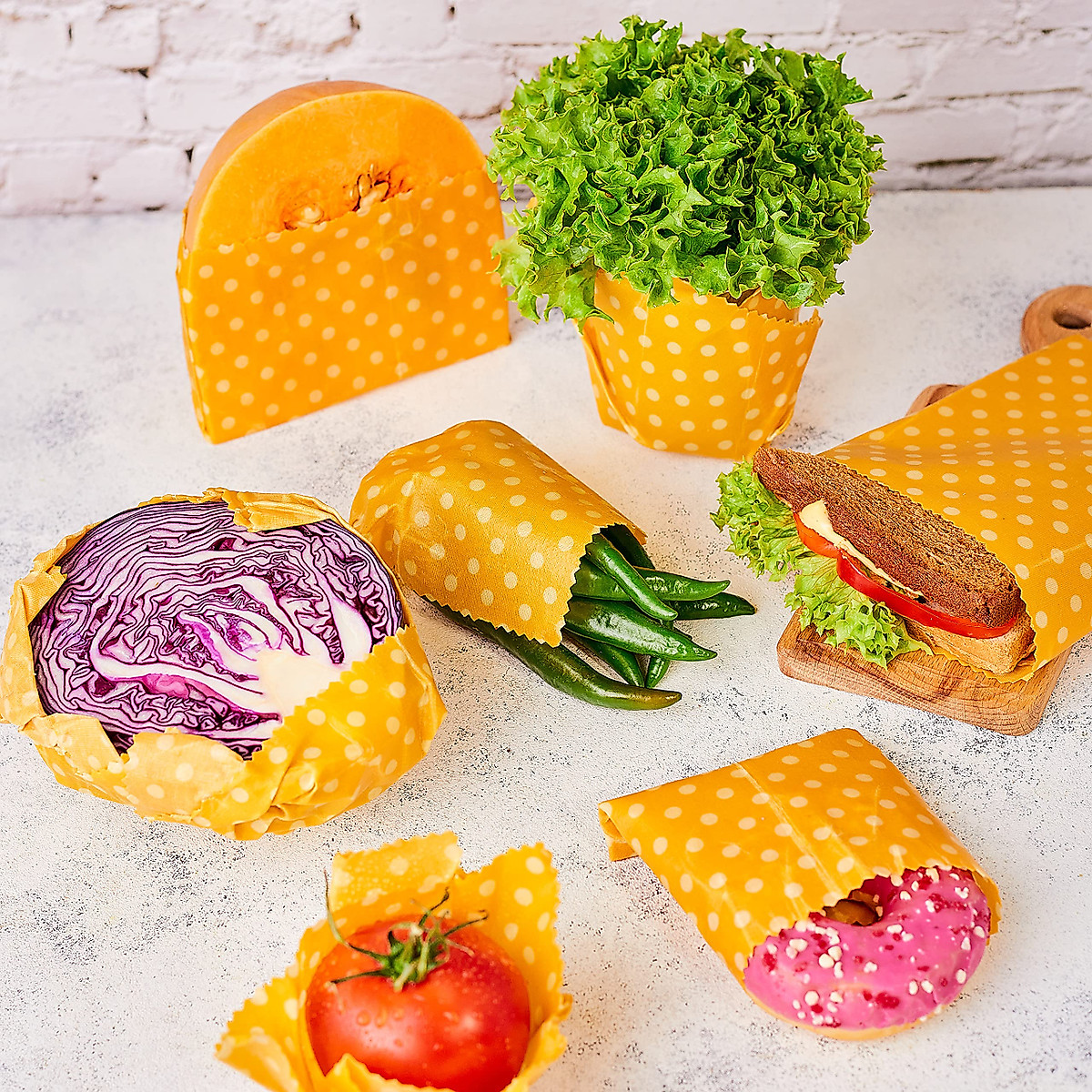 Beeswax Gifts Reusable Beeswax Wrap Set of 6, Washable and Sustainable Food Wraps with Jojoba Oil, Cotton Bees Wax Food Storage Covers For Fruits, Vegetables, Bread, Produce (Made in Ukraine)