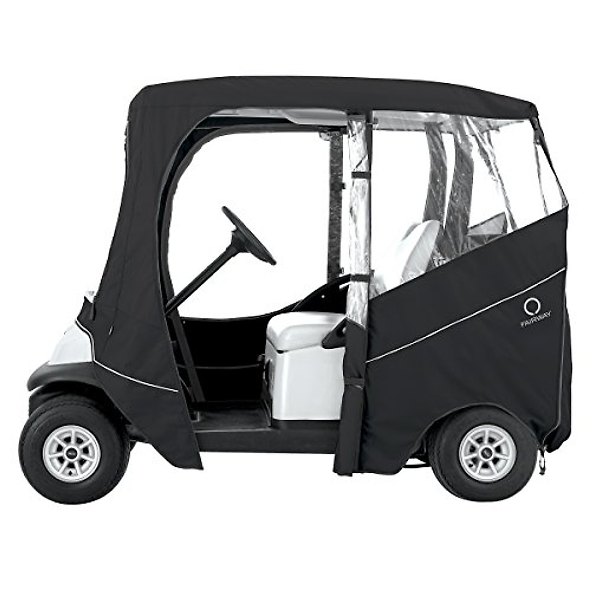 Classic Accessories Fairway Short Roof 2-Person Deluxe Golf Cart Enclosure, Black with Clear Windows