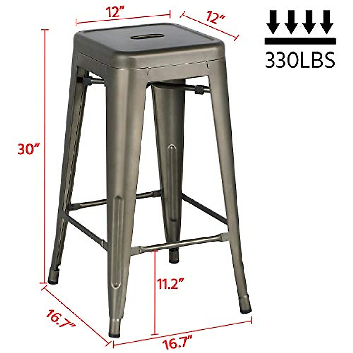 Yaheetech 30 Inches Metal Bar Stools, Set of 4 High Backless Barstools, Counter Height Patio Furniture Indoor/Outdoor Stackable Kitchen Dining Chair, Gun Metal