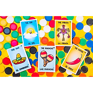 Mexican Bingo Game Kit - Bilingual Game for 10 Players - Includes 1 Deck of Cards and Boards - with 140 Bingo Chips - for The Entire Family - Great for Learning Spanish