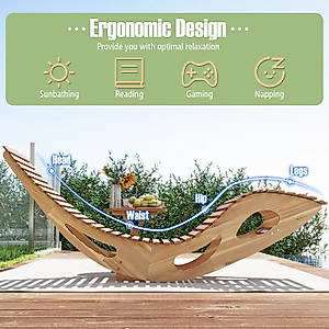 Tangkula Outdoor Chaise Lounge Chair, Acacia Wood Rocking Sun Lounger with Slatted Backrest and Seat, Wooden Rocker Lounge Chair for Patio, Garden and Poolside