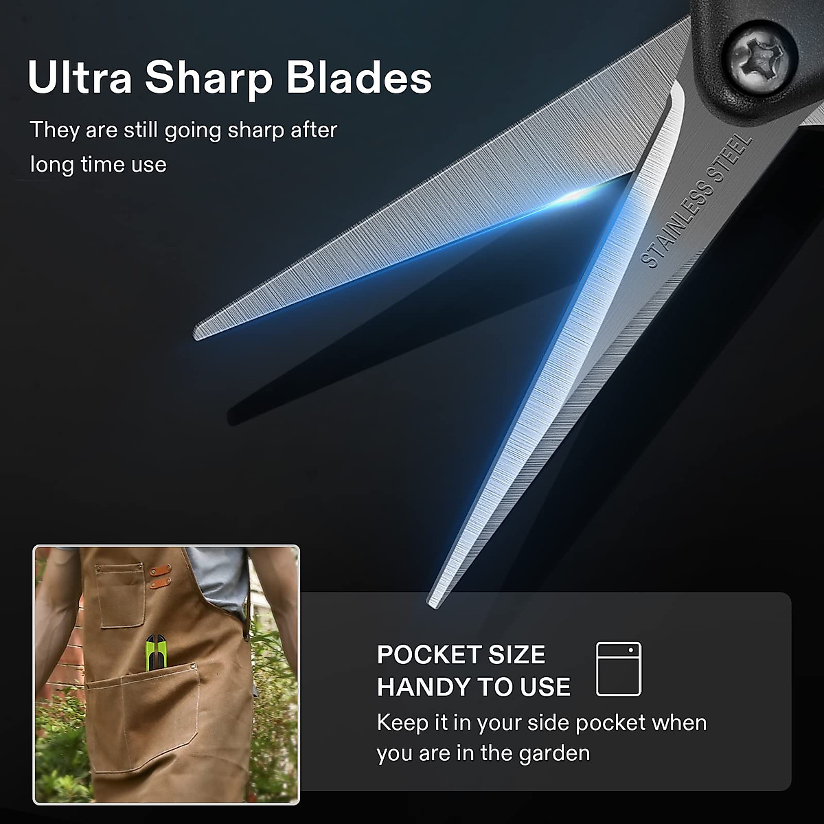 VIVOSUN Gardening Scissors 6.5 Inch Hand Pruner Pruning Shear with Straight Stainless Steel Blades, Black and Green