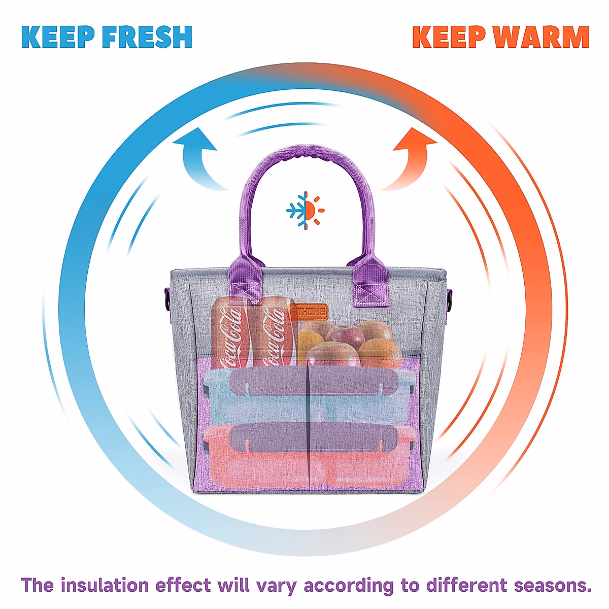 FITHOME Insulated Reusable Lunch Bag for Women/Men, Adult Thermal Tote Lunch Bag with Adjustable Crossbody Strap, Portable Leakproof Cooler Bags for Work/Picnic/Travel