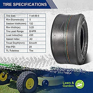 MaxAuto 11x6.00-5 Smooth Lawn & Garden Tire for Zero Turn Mower or Go-Kart,2Pcs