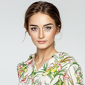 ZZXLLRO 3 Sets Star Face Stickers Jewels, Holographic Face Gems Stick on, Eyeliner Stickers, Pearls Makeup Rhinestones for Women Girls Eye Halloween Cosplay Rave Club Party