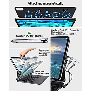 doqo Keyboard Case for iPad Pro 12.9 inch 6th-2022/5th-2021/4th-2020/3rd-2018 Gen with 7 in 1 Hub Docking Station/Touchpad, HDMI Extend Magnetic Floating Cantilever Stand
