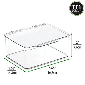 mDesign Plastic Playroom and Gaming Storage Organizer Box Containers with Hinged Lid for Shelves or Cubbies, Holds Small Toys, Building Blocks, Puzzles, Markers, Controllers, or Crayons, 4 Pack, Clear